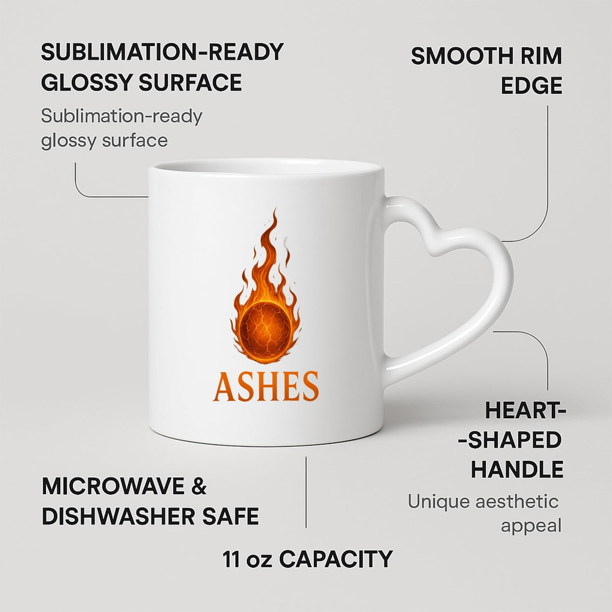 Ashes Flaming Ember Design Heart-Handle Mug Celebrating The Classic Au ...